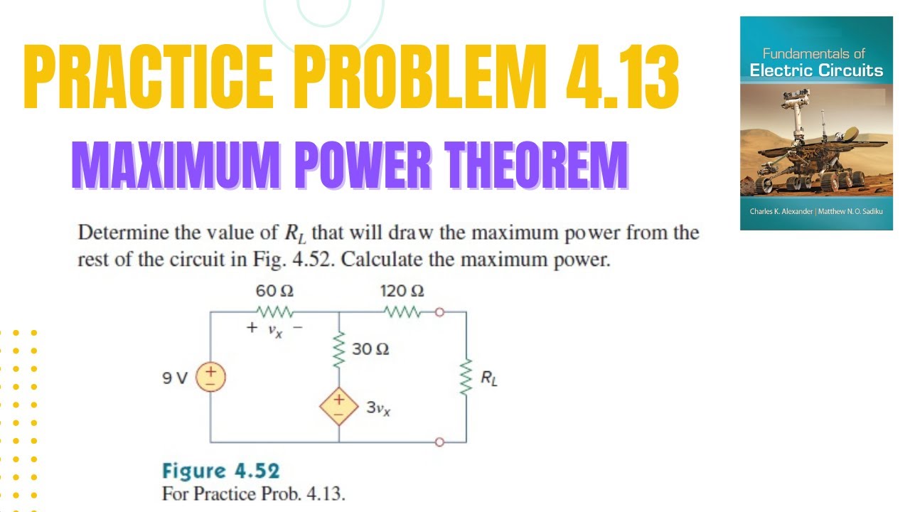 Practice Problem 4.13 | maximum power transfer theorem | Fundamental of ...