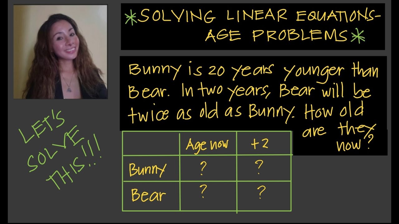 ALGEBRA SOLVING LINEAR EQUATIONS AGE PROBLEM By Jane Maciejewski algebra-solving-linear-equations-age-problem-by-jane-maciejewski