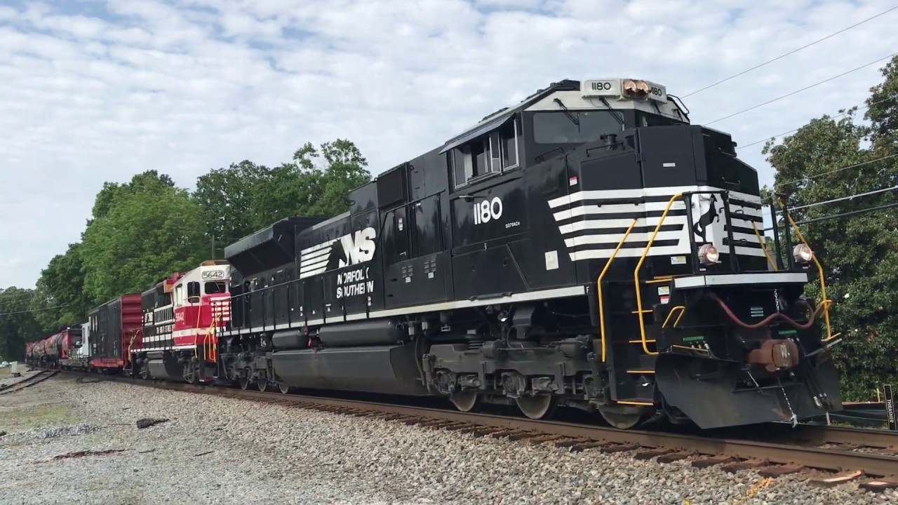 NS 1180 Leads NS 974 (Safety Train) Thru Norcross, GA 5/4/2019 - YouTube