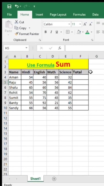 Sum Formula In Excel | Excel Sum Formula In Hindi #viral#computer #excel #exceltips # ...