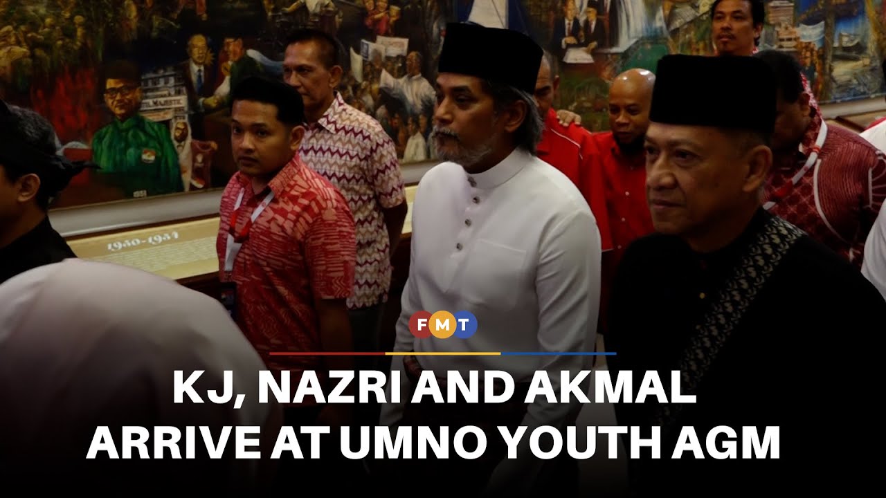 KJ, Nazri arrive with Akmal at Umno Youth AGM - YouTube