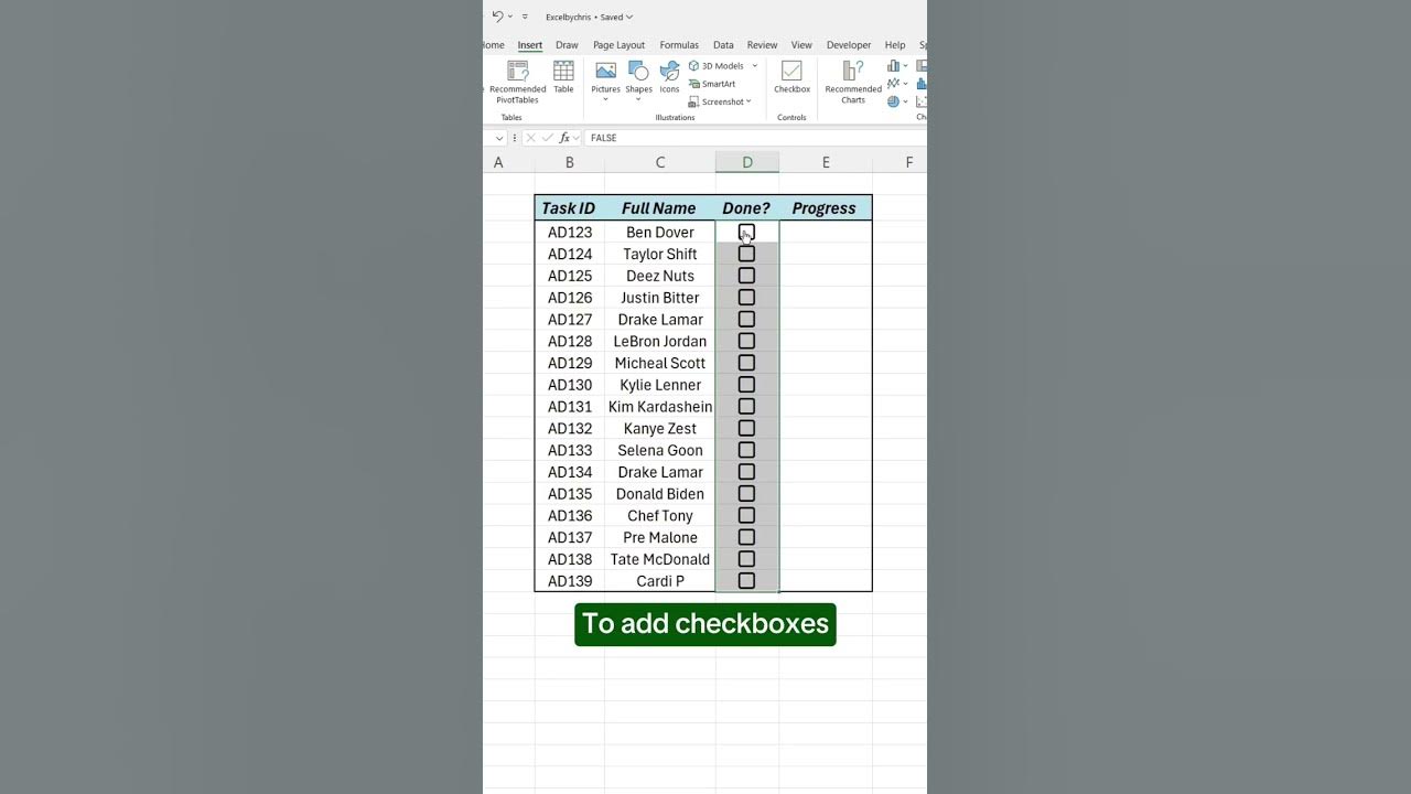 🙏 how to track progress In Excel using checkboxes. #excel #shortfeed #exceltech #short - YouTube