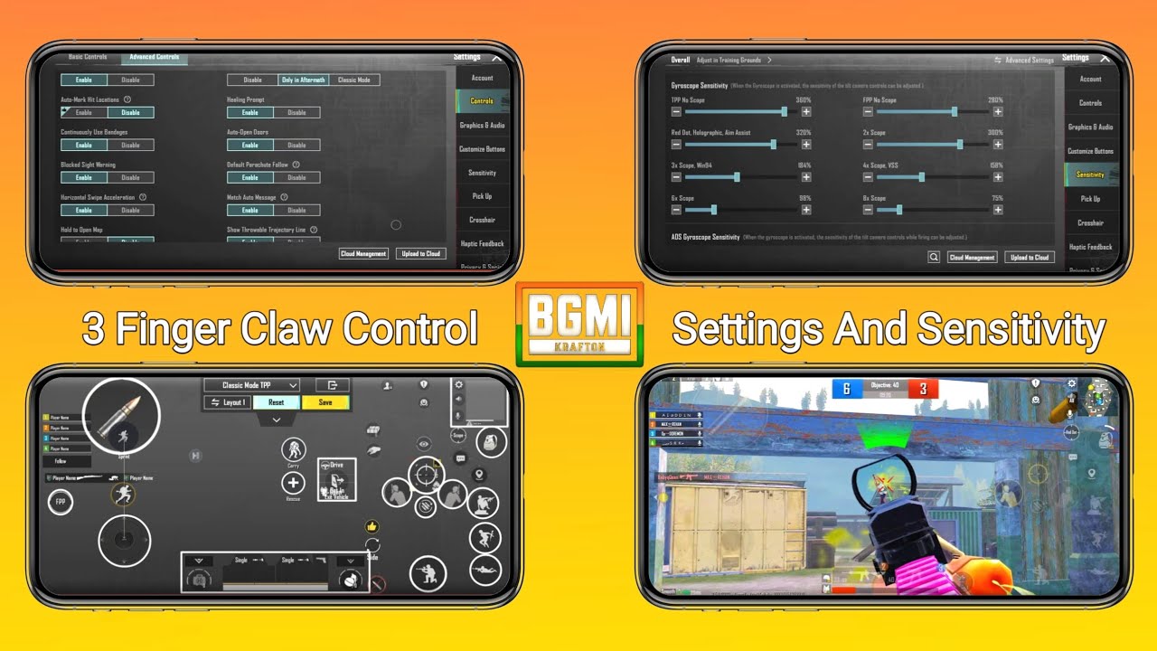 NEW BGMI 2.5 UPDATE 3 Finger Control Settings+ Code | 4 finger claw 2.5 ...