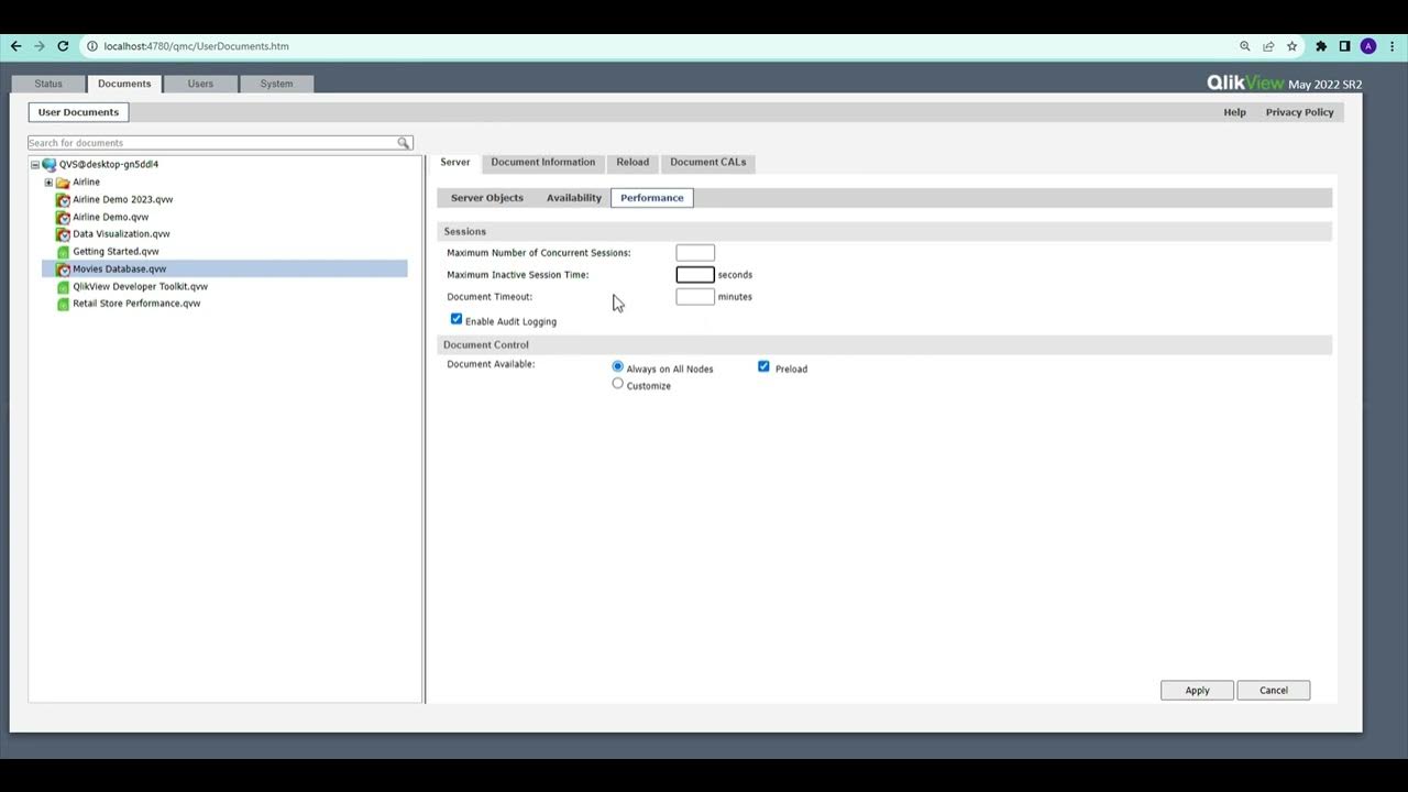 Qlikview Server (QMC) Performance Settings Session Timeout - YouTube