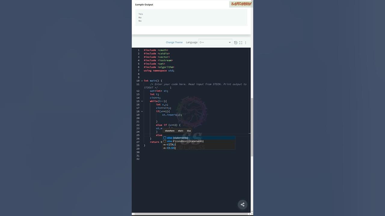 Hackerrank Sets STL (Sets-STL) solving live , problem solving C++ #trending #shorts - YouTube