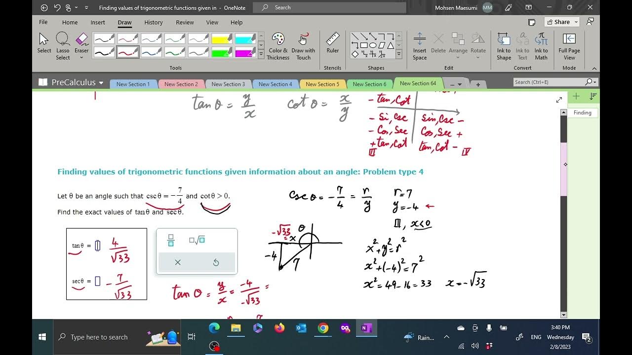 4.4.i Finding values of trigonometric functions given information about an angle: Problem type 4 ...