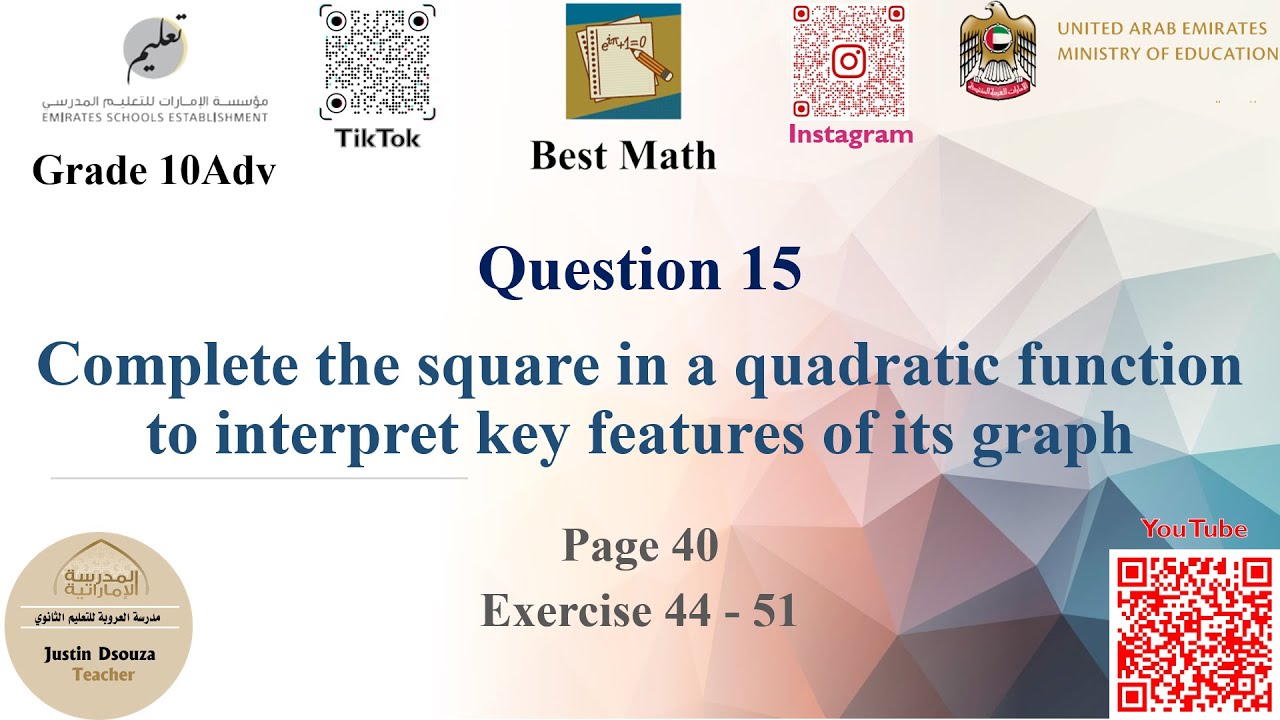 Interpreting key features of quadratics | Q15 P1 | 10A | EoT2 | - YouTube