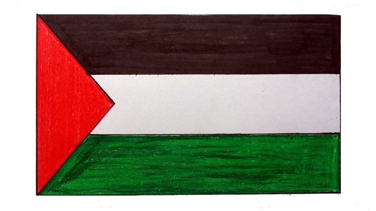 علم فلسطين الرسم 🇵🇸 علم فلسطين رسمه 🇵🇸 طريقة رسم علم فلسطين يرفرف