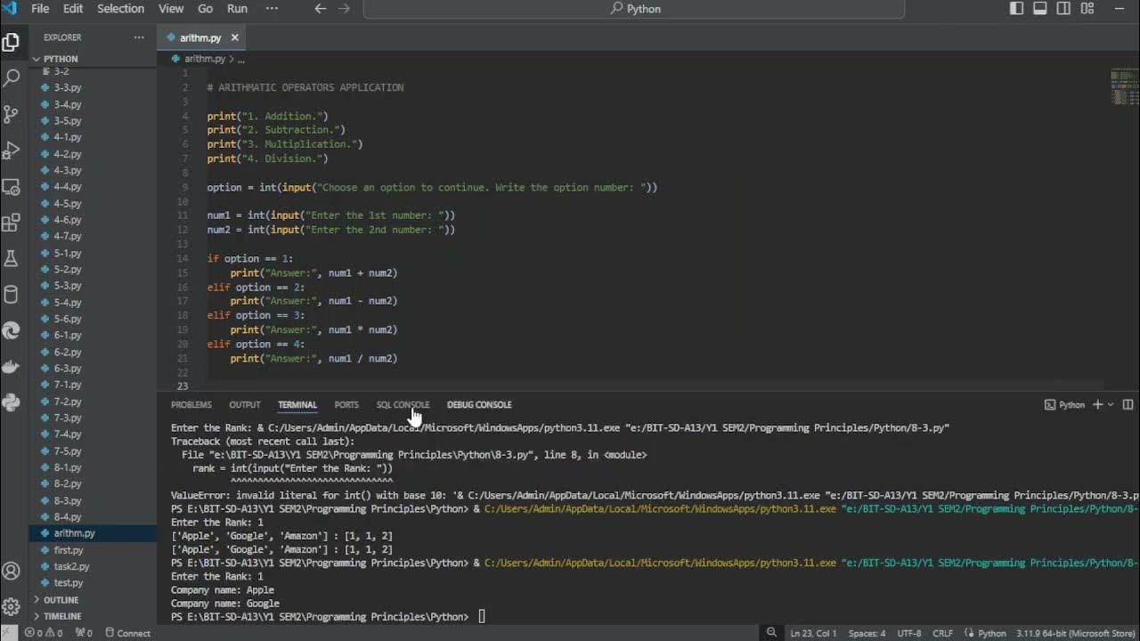 Arithmetic Operation | Python Programming - YouTube