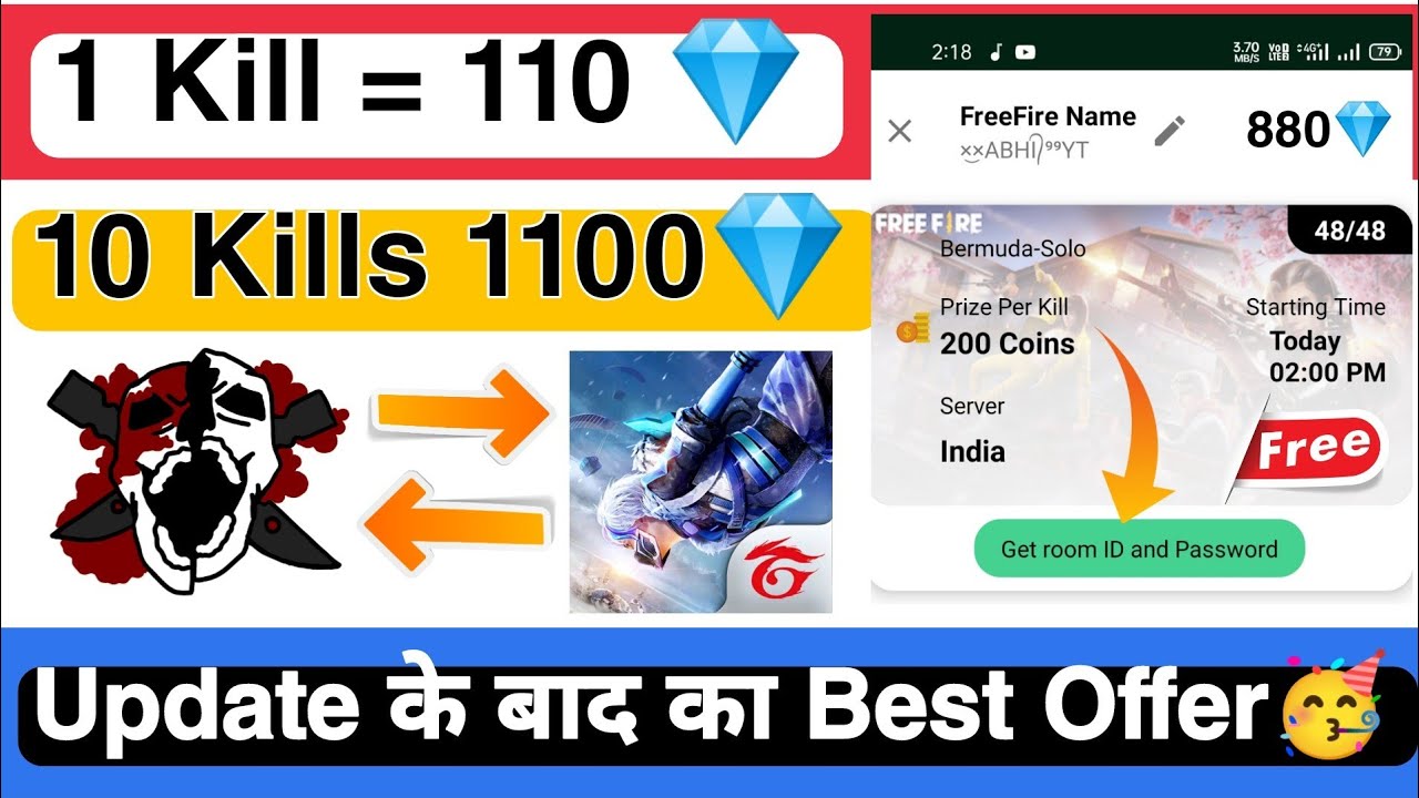 1 Kill = 110 💎 10 Kills = 1100💎 Kill & Win Daily Free Diamonds in Free ...