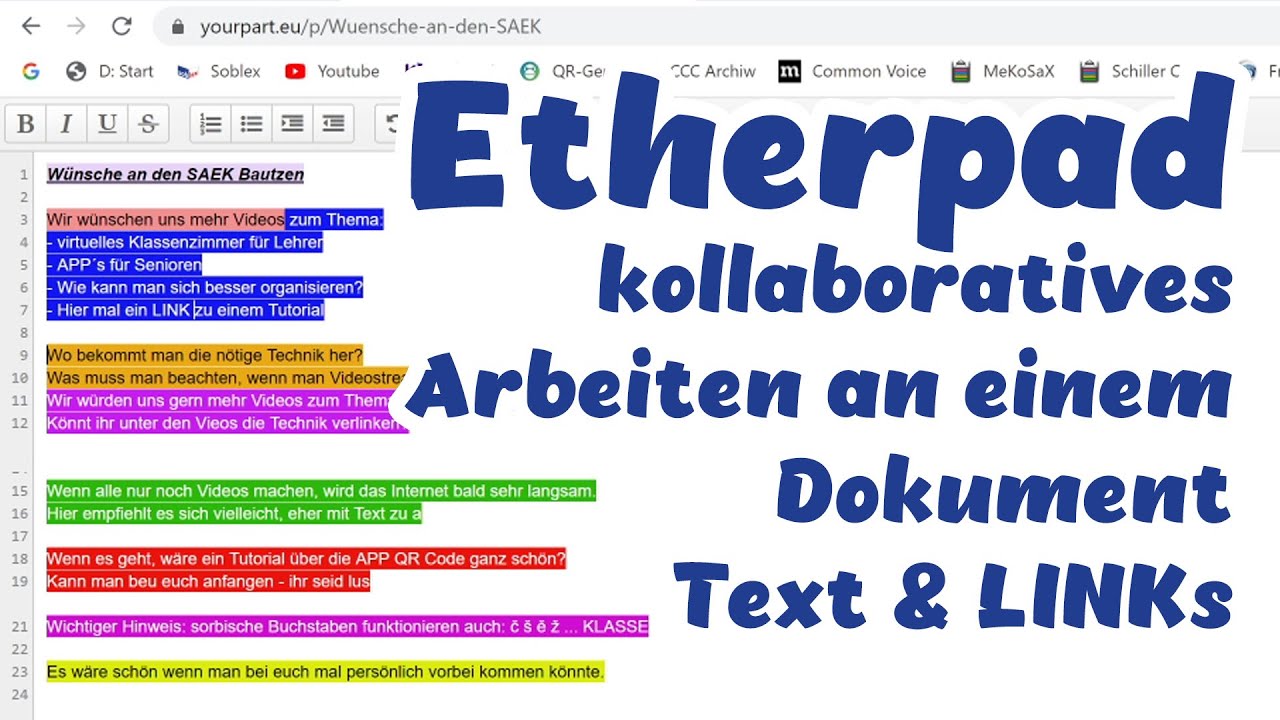 Etherpad - gemeinsam Dokumente schreiben - YouTube