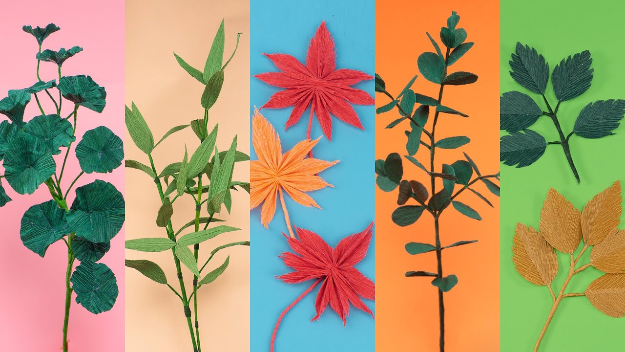 5 Paper Leaves Ideas | Crepe Paper Leaf | Templates and Tutorial - YouTube