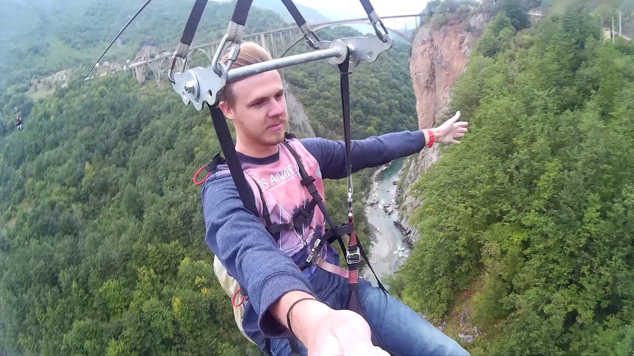 Montenegro Zip Line across the Tara Canyon. Djurdjevica Tara bridge ...