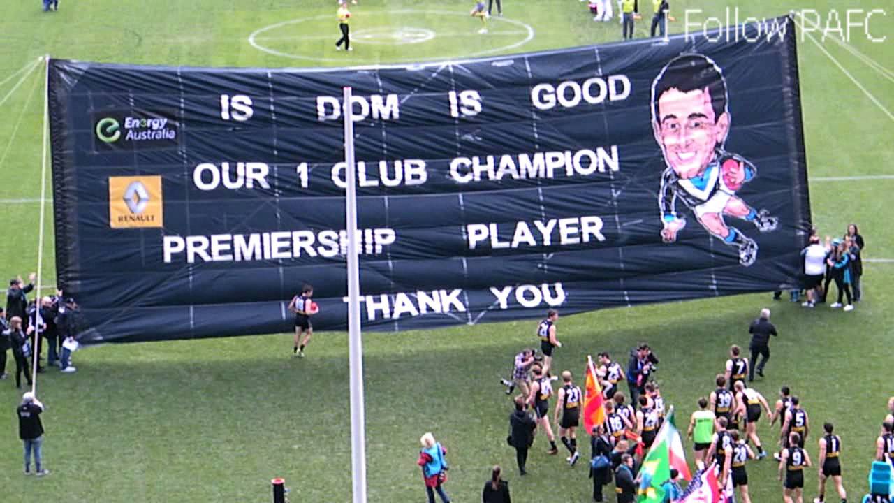 2014 AFL Rd 18 - Port Adelaide run through banner vs Melbourne - YouTube