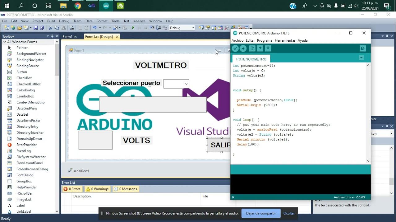 POTENCIOMETRO EN COMUNICACIÓN CON ARDUINO Y VISUAL STUDIO 2010 - YouTube