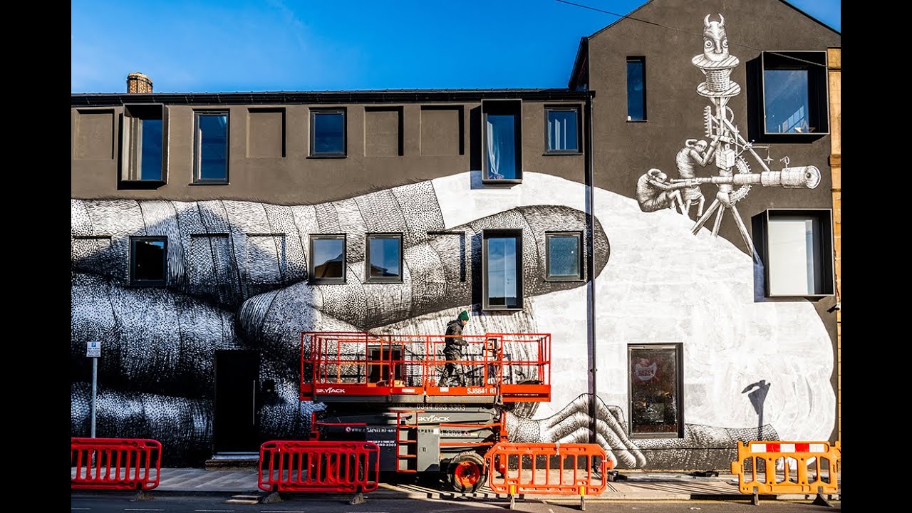 Phlegm artist works on mural at Eye Witness Works - YouTube