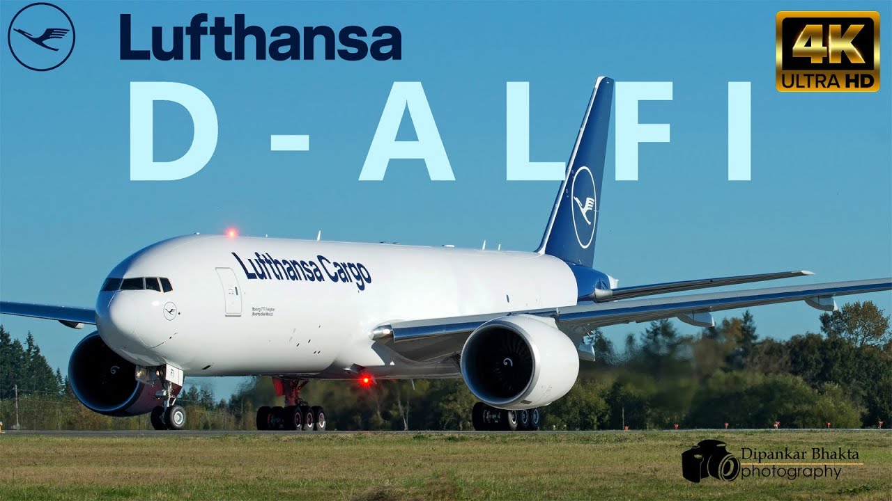 4K | Lufthansa Cargo B777-F (D-ALFI) delivery Flight take off PAE ...