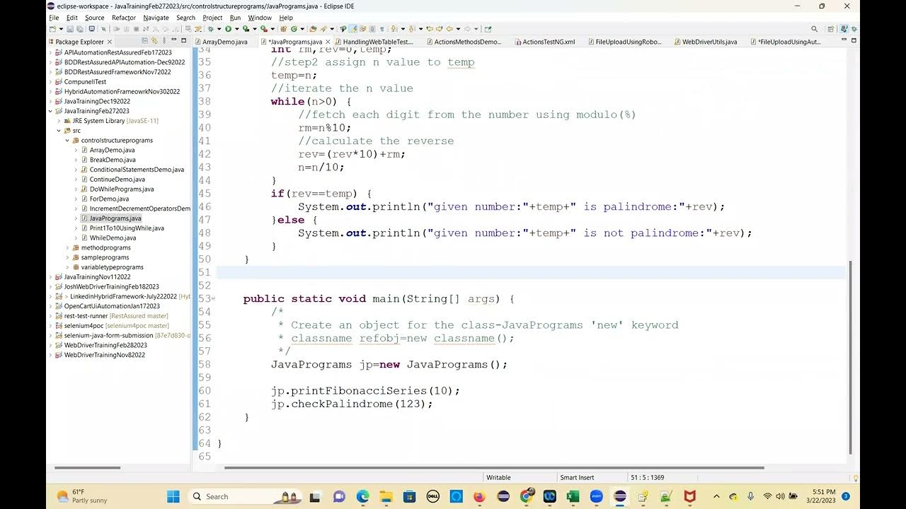Corejava Java Programs OOPS Intro March 22 2023 - YouTube