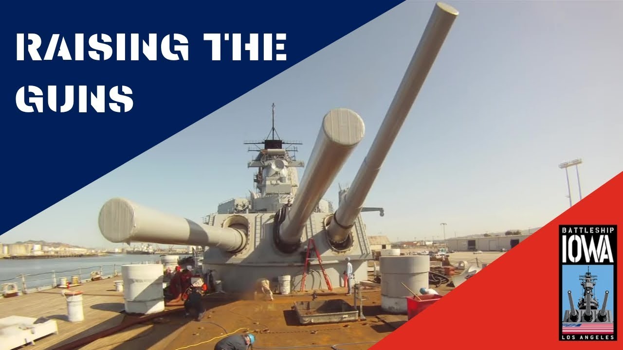Raising the Guns on Navy Battleship - YouTube