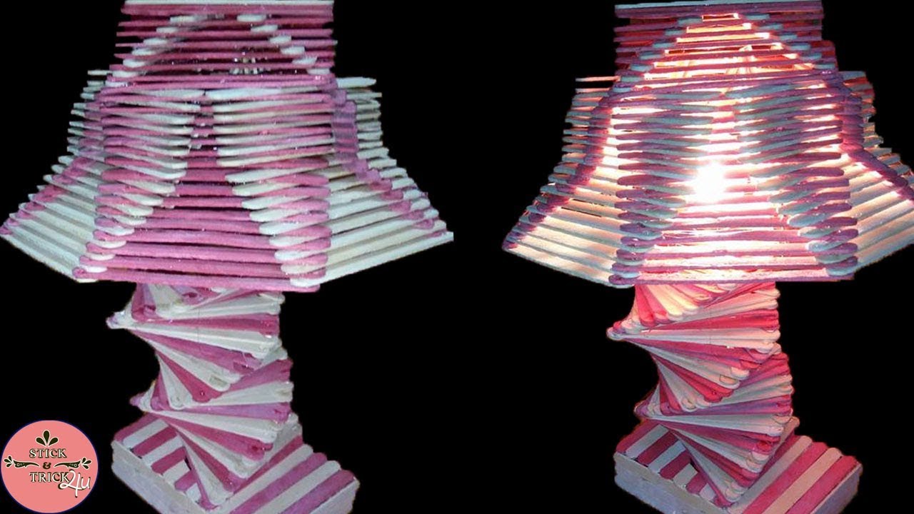 How to make a Popsicle Stick Table Lamp || Popsicle Stick Lamp Shade ...