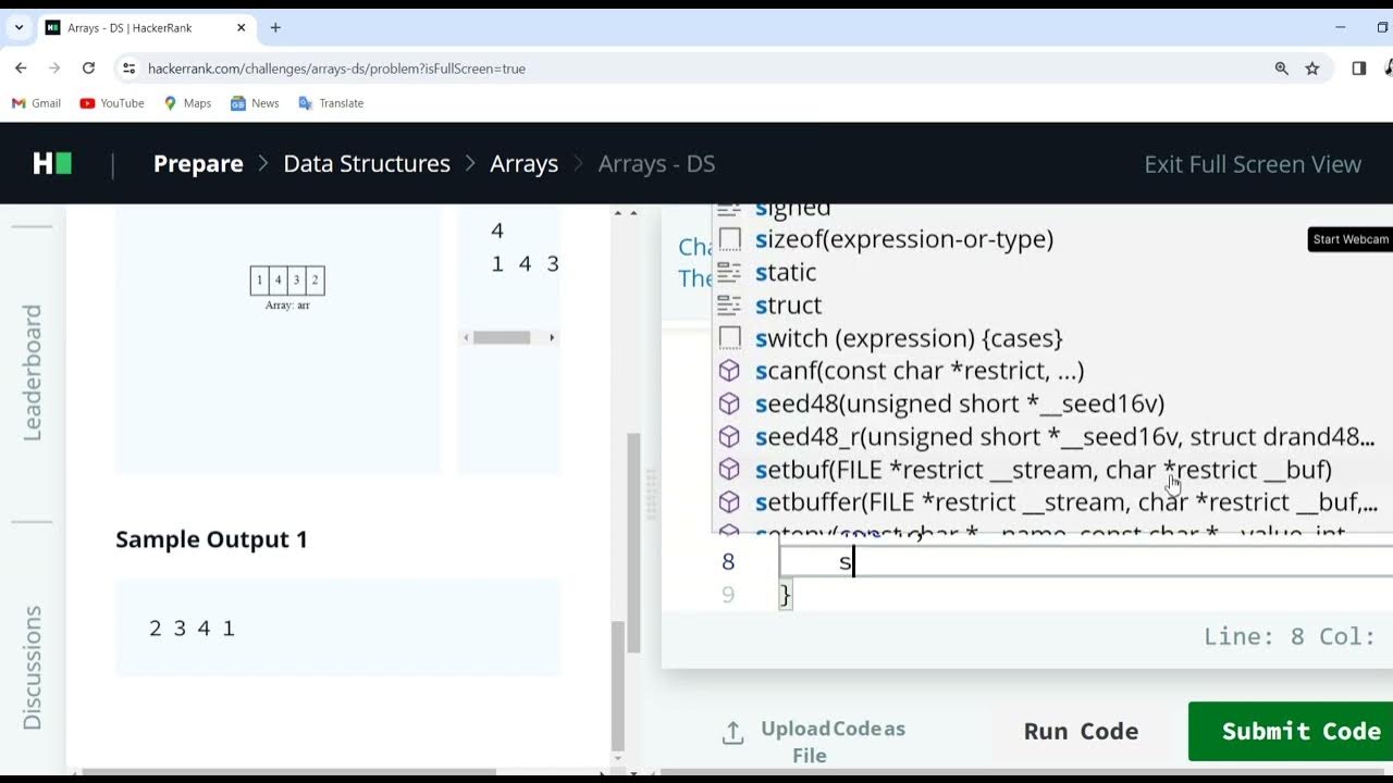 Dsa Array Ds Hackerrank On C Youtube