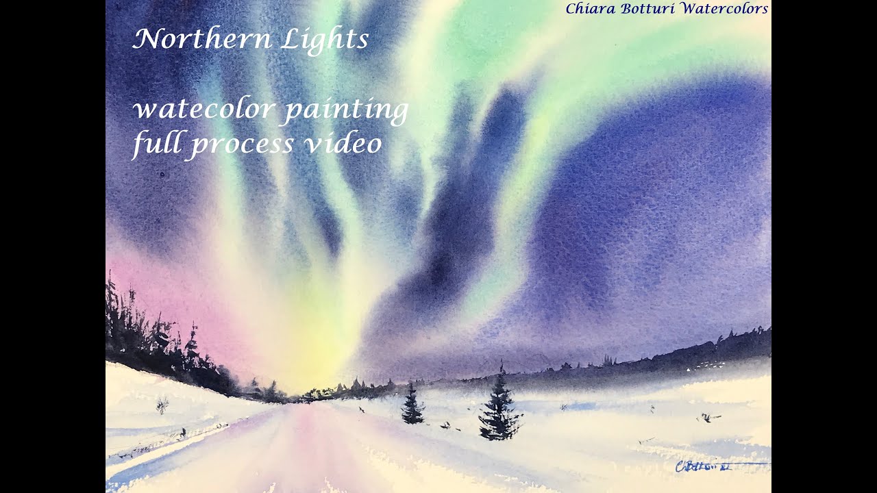 Northern Lights. Watercolor painting full process video. - YouTube