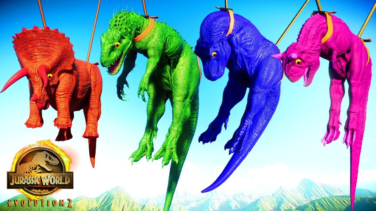 3x Triceratops vs Mosasaurus vs T-Rex vs Spinosaurus Dinosaurs Fighting ...