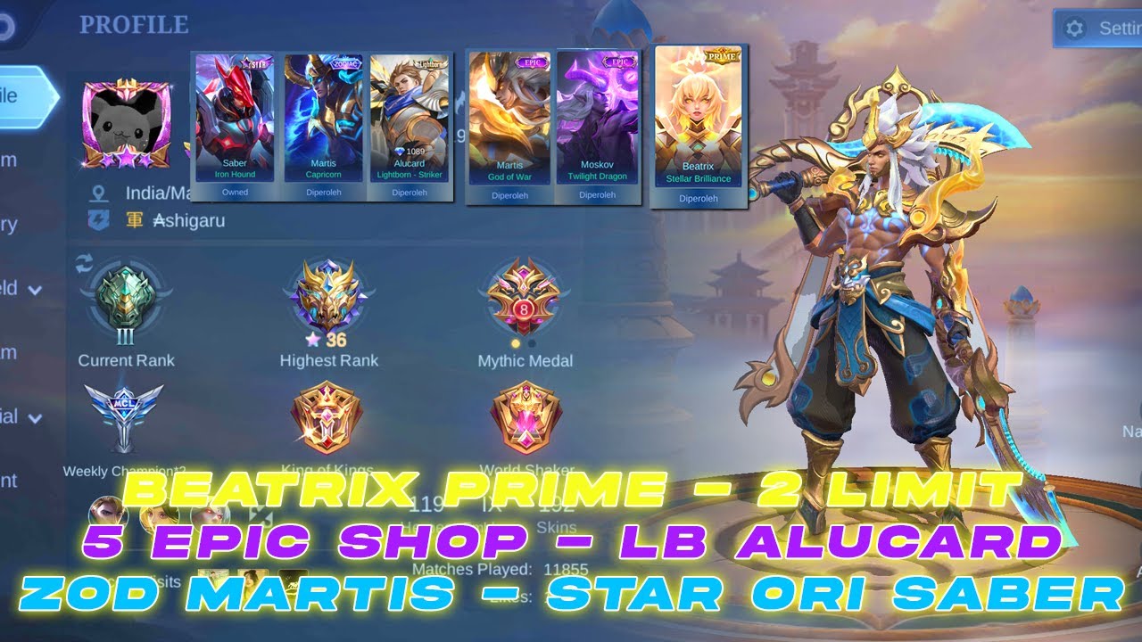 AKUN ML SULTAN MURAH | PRIME BEATRIX 7 EPIC (2 LIMITED) ZODIAC MARTIS ...