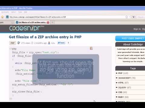 PHP Tutorial :Get filesize of a ZIP archive entry in PHP - YouTube