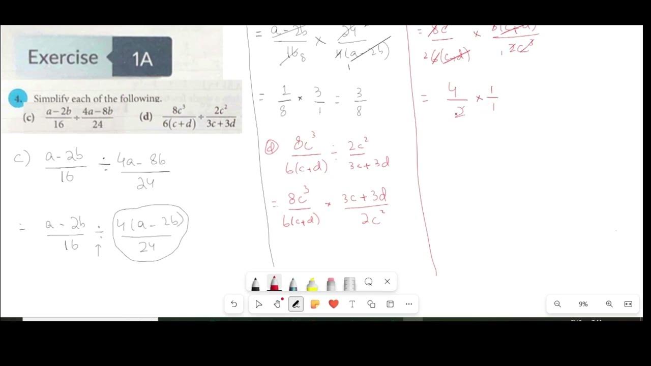 Exercise 1A Q4 (c) and (d) 8th Edition Chapter 1 Algebraic Fractions and Formulae ||Book 3 ...