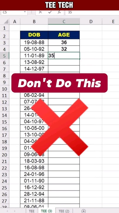 Excel Hacks Age Calculator In Excel Excel Exceltips Data Exceltutorial Exceltricks