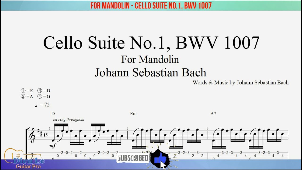 For Mandolin - (J.S.Bach) Cello Suite No.1, BWV 1007 with Mandolin TABs ...