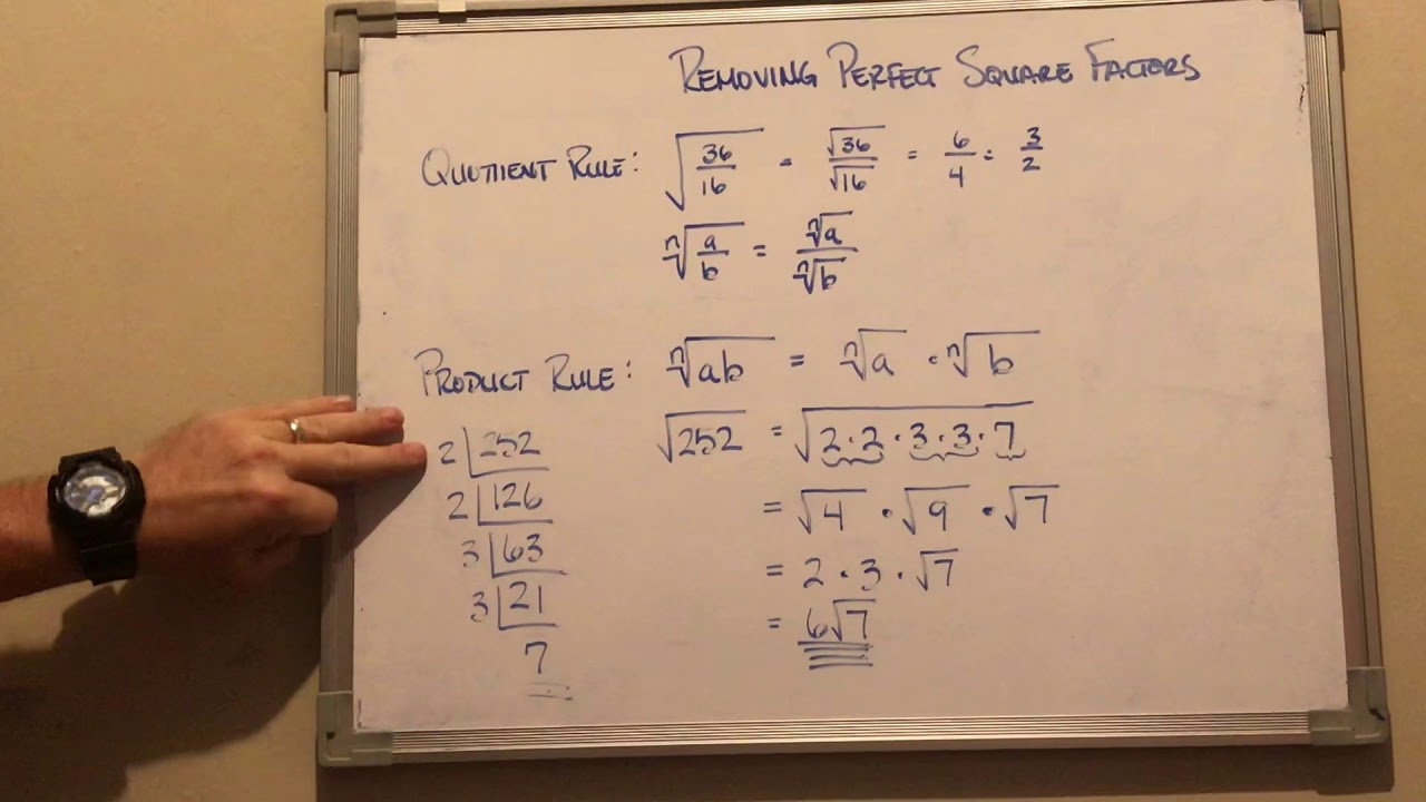Removing square factors in radicals, Product rule for radicals - YouTube