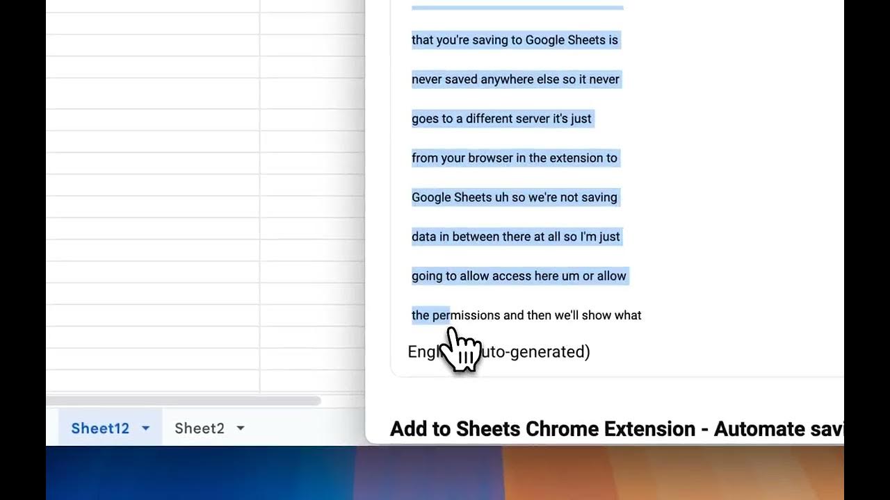 Saving YouTube transcripts (or descriptions) right to Google Sheets without switching tabs - YouTube