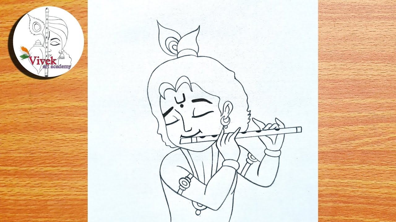 Shree Krishna Playing Flute Drawing Step by Step | Pencil Sketch for Beginners