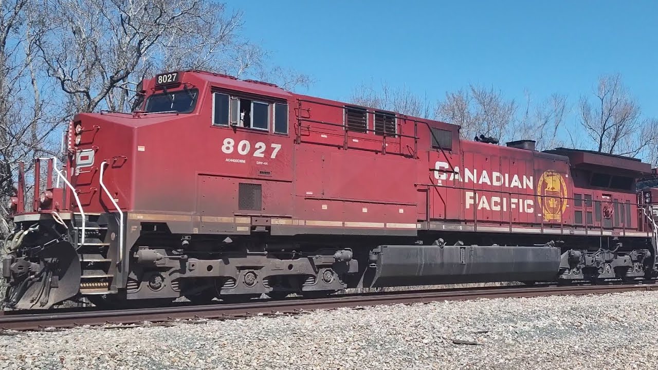 CP 8027 AC4400CWM leads CPKC mixed freight train - YouTube