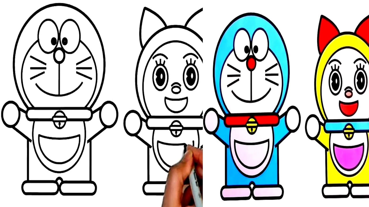 how to draw Doraemon and Dorami step by step, Doraemon drawing, Dorami ...