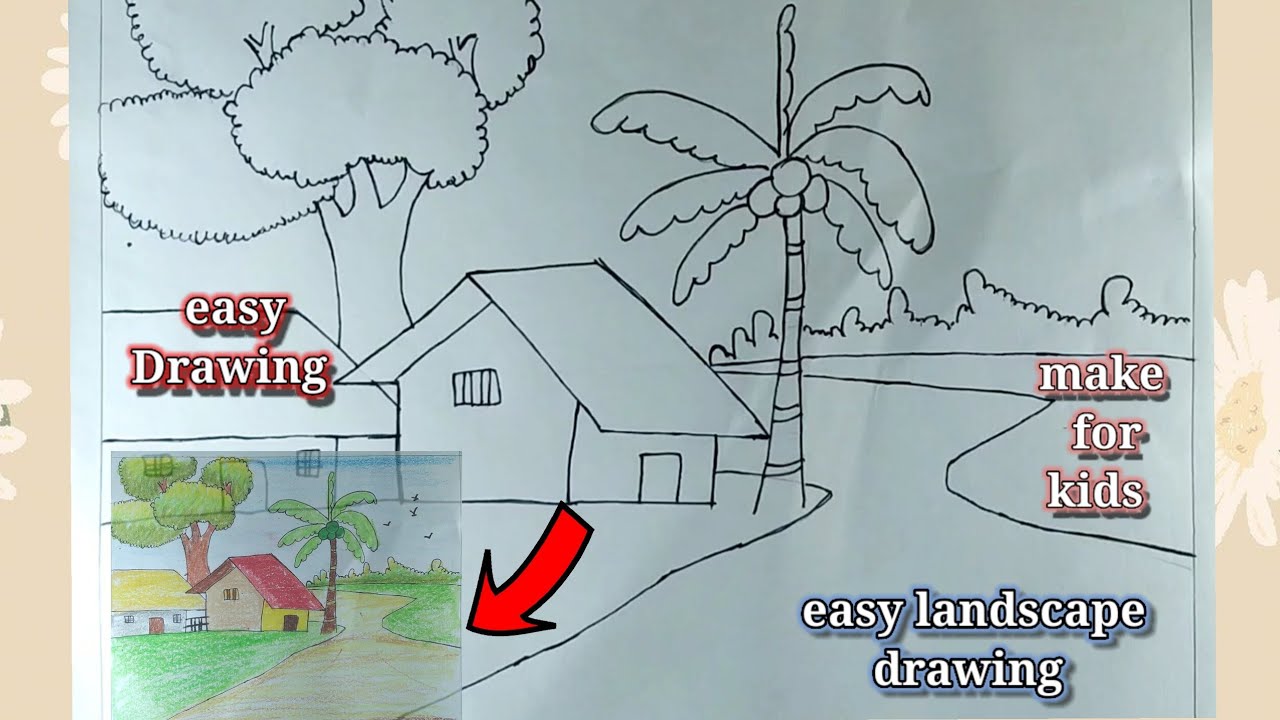 Simple Landscape Scenery Drawing for Beginners ll How to Draw Beautiful ...