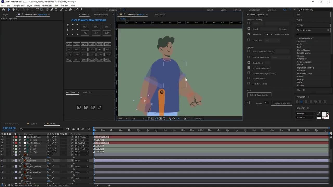 Dynamic Automatic walk cycle using Duik Bassel and Iexpression In Adobe Aftereffects. - YouTube