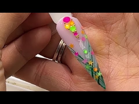 Spring Flowers Nail Tutorial w Weaver Gel, Charms, Crystals - How to ...