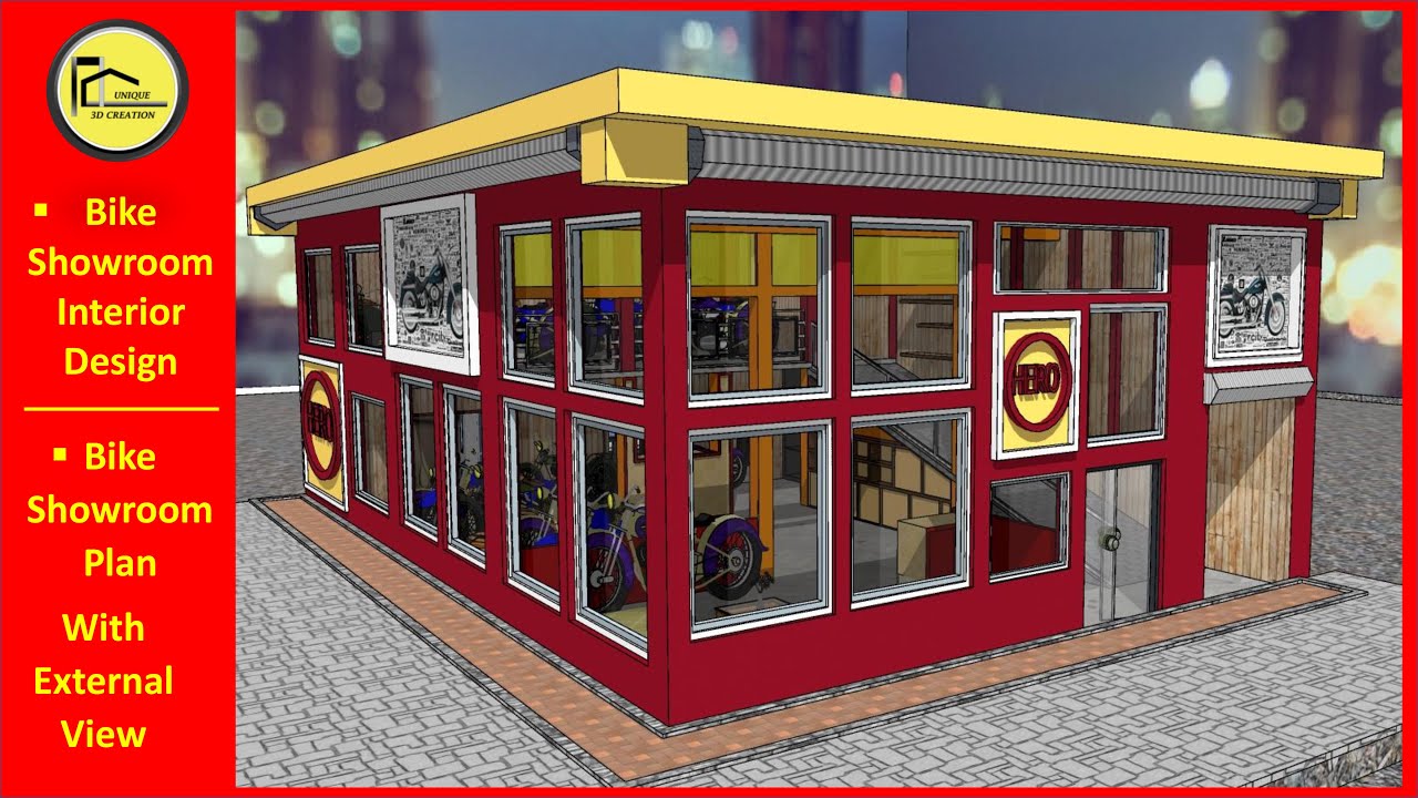 Bike Showroom Interior Design II Bike Showroom Plan with External View ...