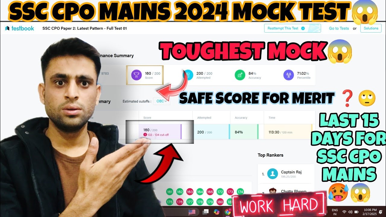 SSC CPO MAINS 2024 MOCK TEST🥵| SSC CPO 2024 Safe Score || Testbook ...
