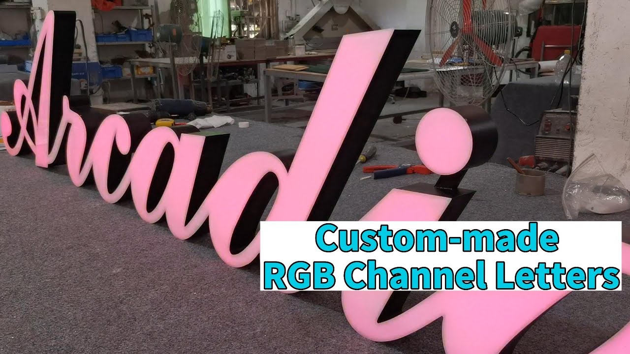 Custom-made RGB channel letters - YouTube