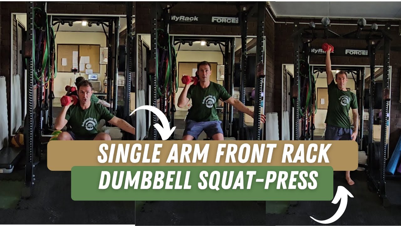 Single arm, front rack dumbbell squat-press - YouTube