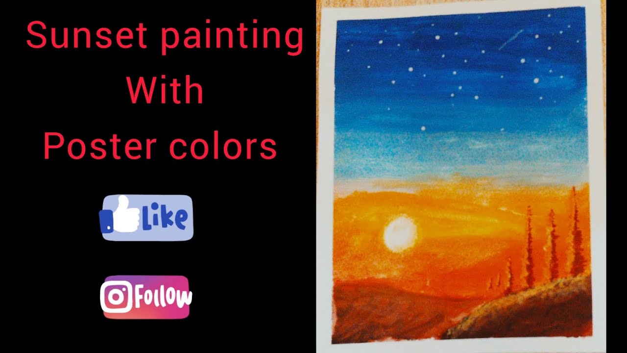sunset painting with poster colors #beginners #arts #postercolour - YouTube