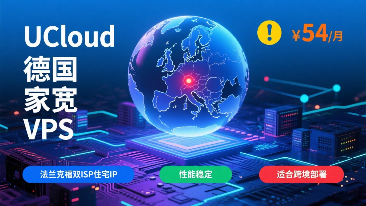 UCloud德国家宽VPS深度评测：法兰克福双ISP住宅IP，¥54/月，性能稳定适合跨境部署 - YouTube