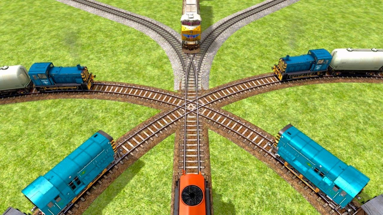 6 High Speed Trains Crossing Each Other at Diamond Crossing #18 ...