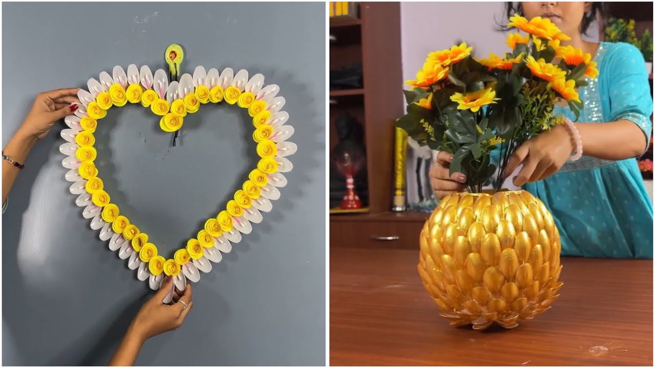 Creative DIY Crafts Using Plastic Spoons | Heart Wall Decor & Flower ...