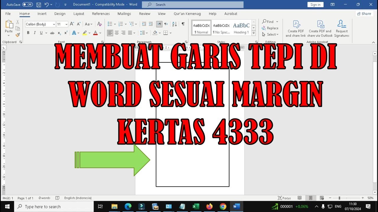 Membuat garis tepi di Word sesuai margin kertas 4333 - YouTube