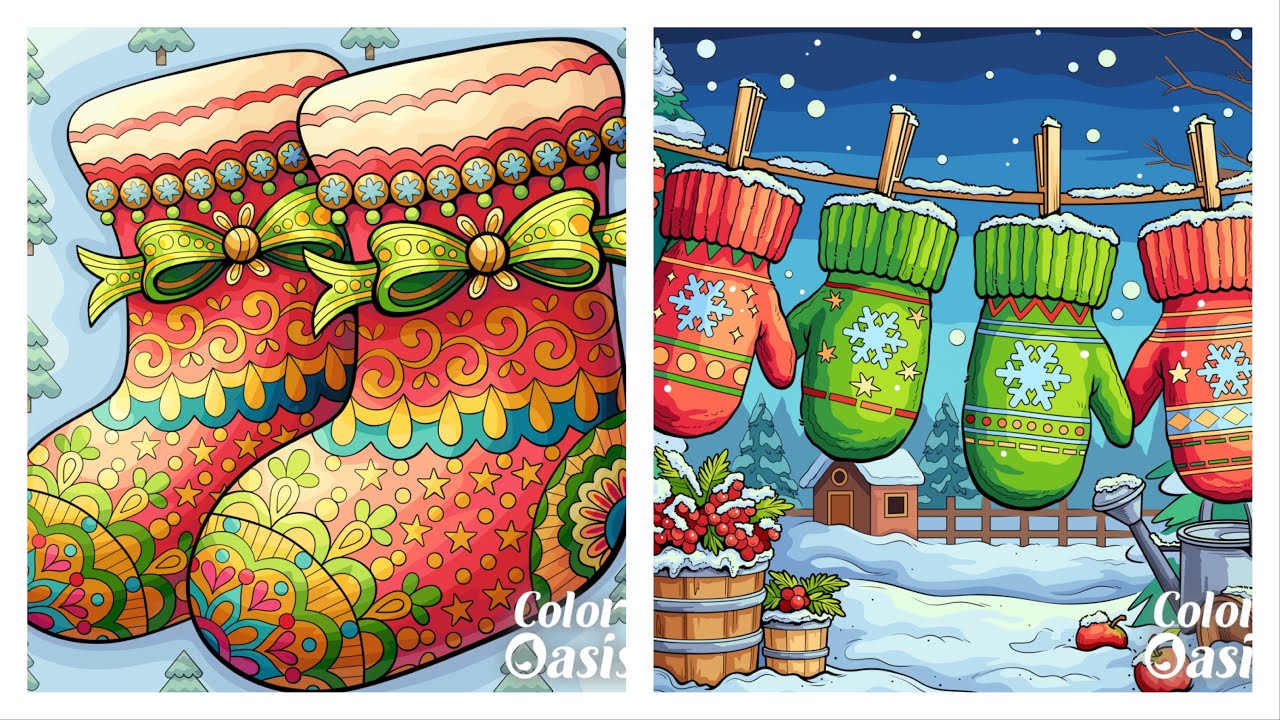 Christmas Stockings Socks Green Red Knit Mittens Winter Color Oasis Zen ...